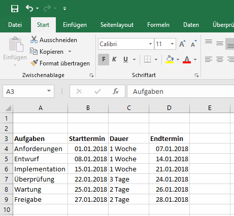 In 8 Schritten zum Gantt-Diagramm in Excel