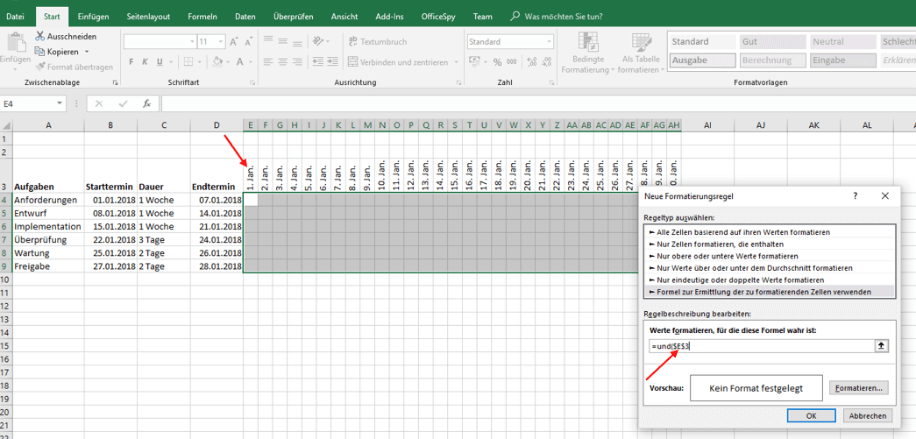 In 8 Schritten zum Gantt-Diagramm in Excel