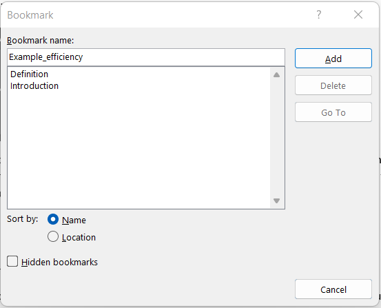 Create bookmarks in Word