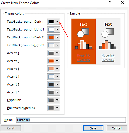 Your own colors in PowerPoint: master color theme and custom colors