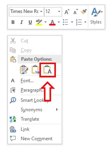 How to paste texts into Word documents unformatted